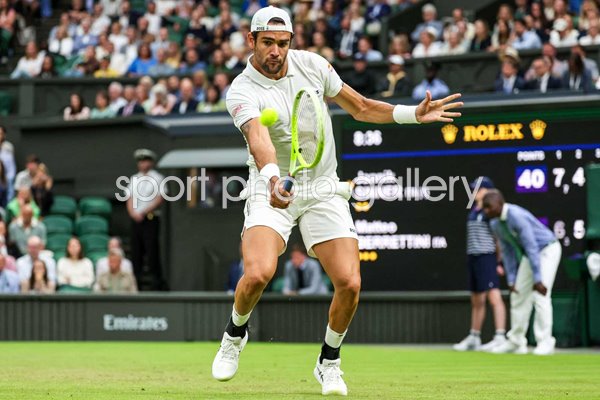 Matteo Berrettini Italy backhand v Jannik Sinner Wimbledon 2024 Images | Tennis Posters